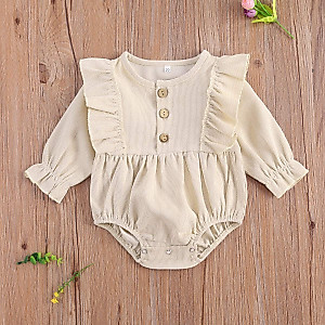 Sasaerucure Infant Baby Girl Clothes Solid Ruffle Long Sleeve Romper Bodysuit Tops One Piece Jumpsuit Fall Winter Outfit (Apricot, 0-3 Months)