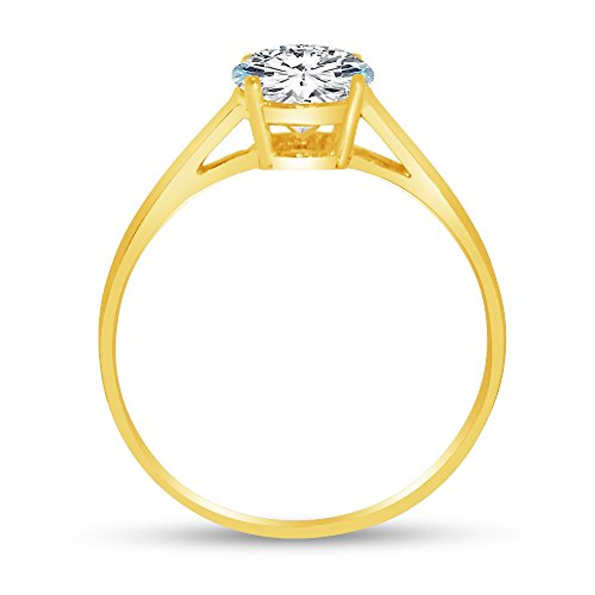 Size - 8 - Solid 14k Yellow Gold Round Cut Classic Thin Band Solitaire Wedding Engagement Ring CZ Cubic Zirconia 1.0ct.