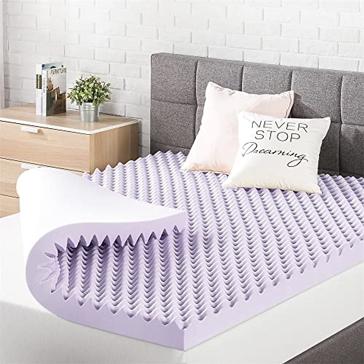 3" Memory Foam Egg Crate Mattress Topper with Lavender Infusion, Queen