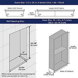 APPASO Shower Niche Insert 24" x 12" Matte Black Double Shelf Organizer, Square Corners 304 Stainless Steel Modern in Wall Bathroom Niche NO Tile Needed Niche de Douche