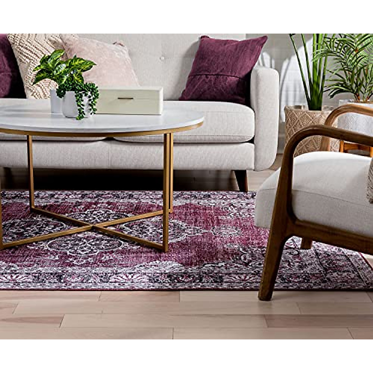 Well Woven Mareva Machine Washable Burgundy Red Vintage Oriental Medallion Area Rug (3'9" x 5'7")