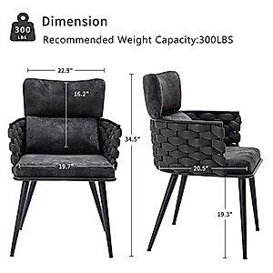 BFZ Mid-Century Modern Dining Chairs Set of 4, Handmade Woven Kitchen Chairs, Upholstered Velvet Dining Chairs with Metal Legs for Kitchen, Dining Room, Living Room