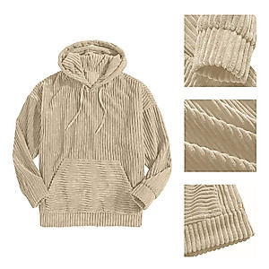 Men's Corduroy Hoodie Sweatshirts Long Sleeve Drawstring Hoodie Pullover Sweatshirt Casual Pullover Tops(Beige,XL)
