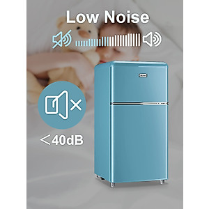 WANAI Compact Refrigerator 3.5 Cu.Ft Retro Mini Fridge with Freezer Dual Door Small Refrigerator with Adjustable Temperature，LED Lights, Removable Shelves, Mini Refrigerator for Dorm, Office, Bedroom