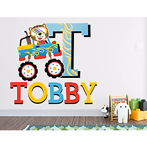Racing Trucks Wall Decal for Boys Nursery - Personalized Name Stickers Car Wall Decals Bedroom Decor - Monster Truck Wall Sticker for Baby Room - Car Themed Room Decor - Boys Custom Name Wall Decal