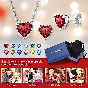 Suplight March Birthstone Necklace 925 Sterling Silver Small Blue Aquamarine Heart Necklace for Women