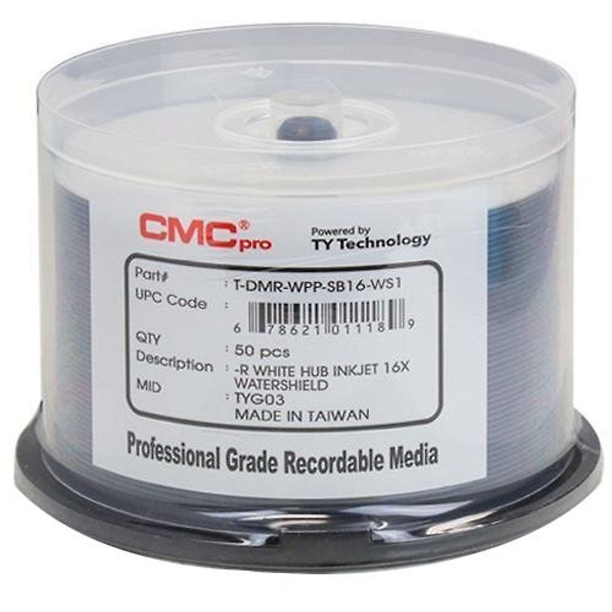 Taiyo Yuden 100 CMC Pro 16X DVD-R 4.7GB Water Shield White Inkjet Hub Printable