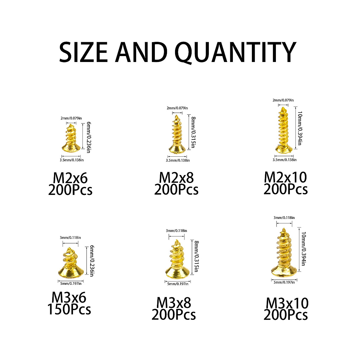 Rrina 1150Pcs M2 M3 Gold Plate Carbon Steel Small Screws Phillips Flat Head Cross Self Tapping Tiny Screw Cabinet Electronic Accessories Screw DIY Micro Woodworking Mini Screw Assortment Kit