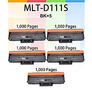 (Pack of 5) Compatible Replacement for Samsung MLT-D111S D111S 111S Toner Cartridge MLTS111S for Used in Printer Xpress M2020 M2020W M2022 M2022W M2024 M2026 M2070 M2070W M2078, by GTS