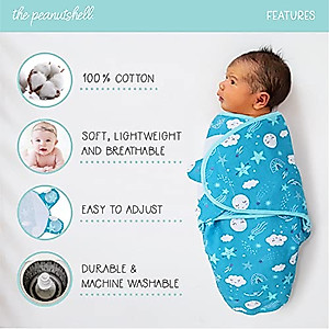The Peanutshell Baby Swaddle Set for Boys or Girls - Unisex 3 Pack - Cloud & Stars (Small/Medium | 0-3 Months)