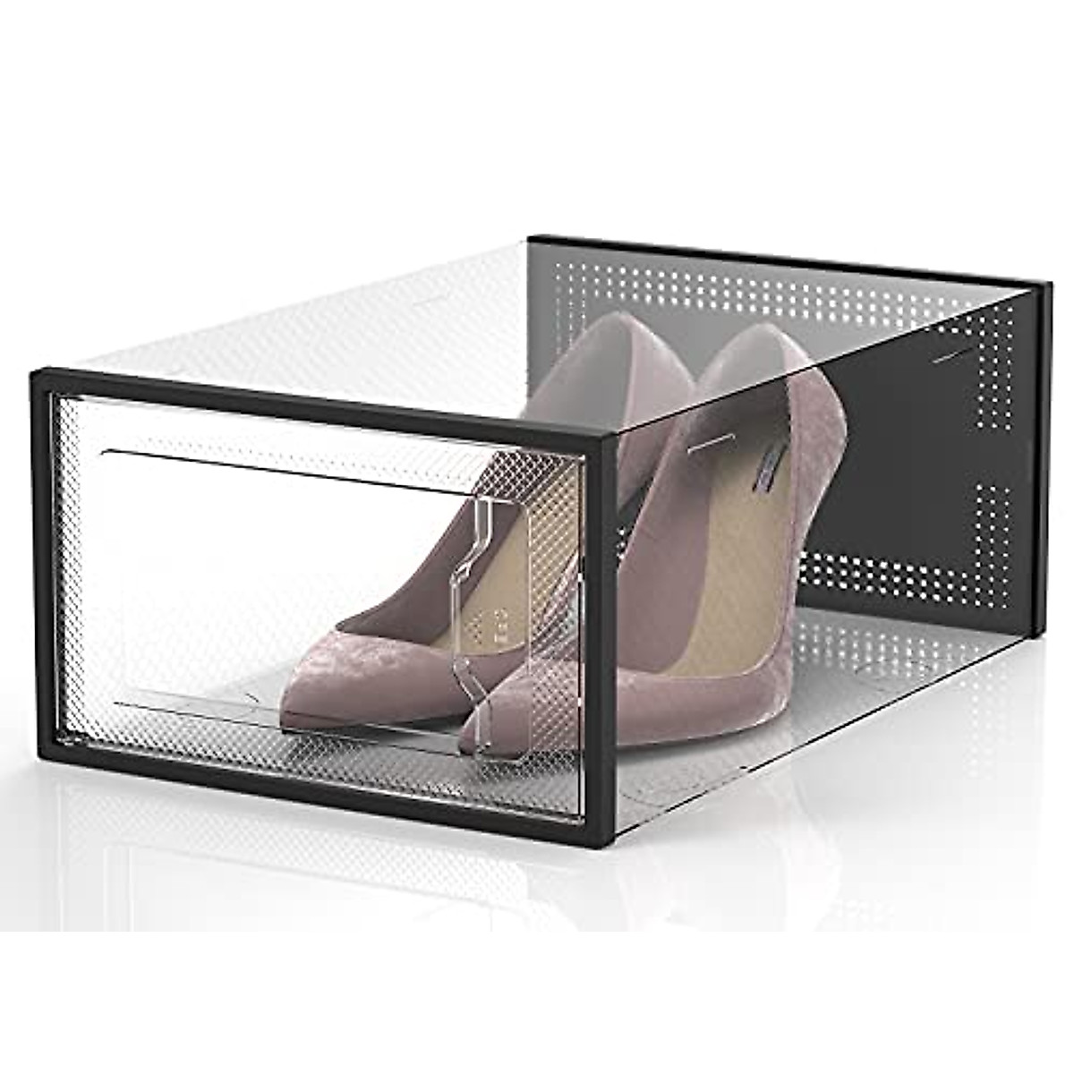 SEE SPRING 12 Pack Medium + 12 Pack X-large Shoe Storage Box, Clear Plastic Stackable Shoe Organizer for Closet, Space Saving Foldable Shoe Containers Bins Holders (Black Clear)