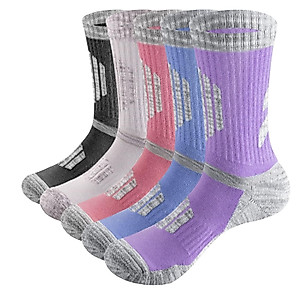 YUEDGE Women's Hiking Socks Moisture Wicking Athletic Socks Padded Work Boot Socks Casual Cotton Socks for Women Size 6-9, Multicolor, 5 Pairs