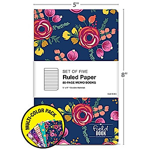 Elan Publishing Company Field Notebook / Journal - 5"x8" - Assorted Patterns - Lined Memo Book - Pack of 5