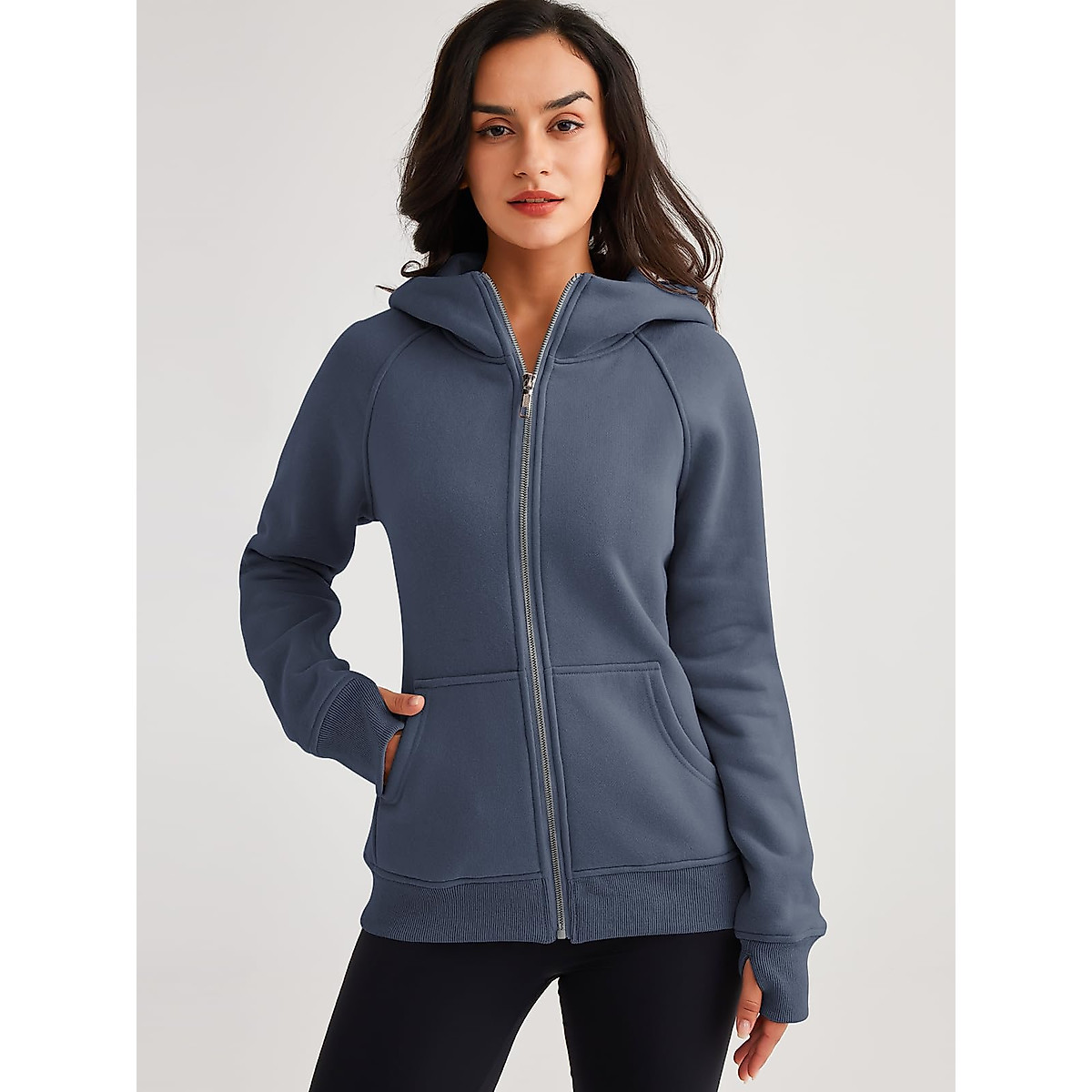 Trendy Queen Womens Hoodies Full Zip Oversized Sweatshirts Pullover Fleece Sweaters Long Sleeve With Pockets Winter Coats Fall Outfits Y2k Clothes Fashion Teen Girls Greyblue