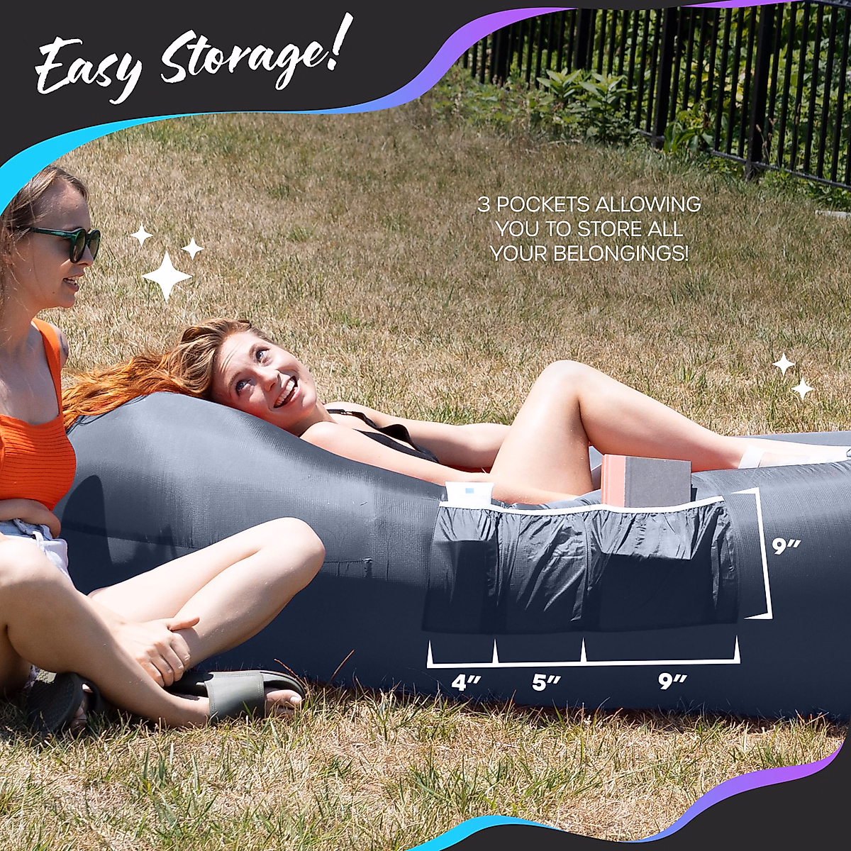Nevlers 450Lbs Cap Outdoor Inflatable Couch for Camping Navy Blue| Tough 210T Polyester Air Chair Inflatable Lounger | Inflatable Chairs for Movie Night, Hiking, Travel Beach Chair & Portable Hammock