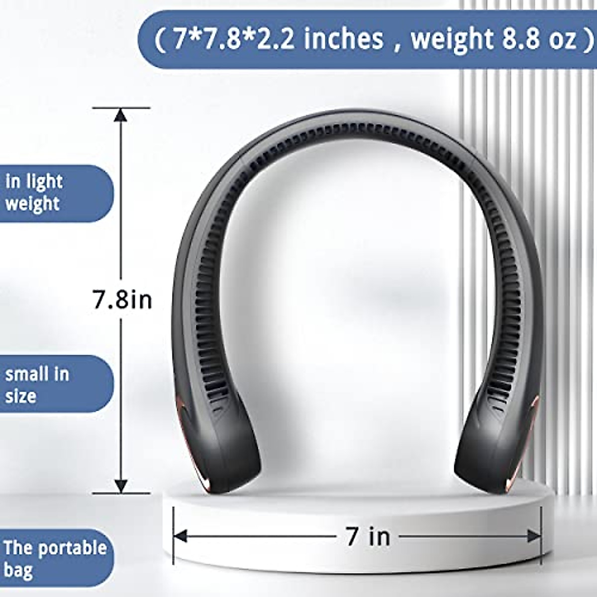 Hssio Neck Fan, Neck Fans for Men 4000mAh Personal Bladeless Fan Portable Rechargeable, 3 Speeds, 360° Surrounding Airflow, Faster Cooling, USB Battery Operated Neck Cooler for Travel Outdoor Indoor