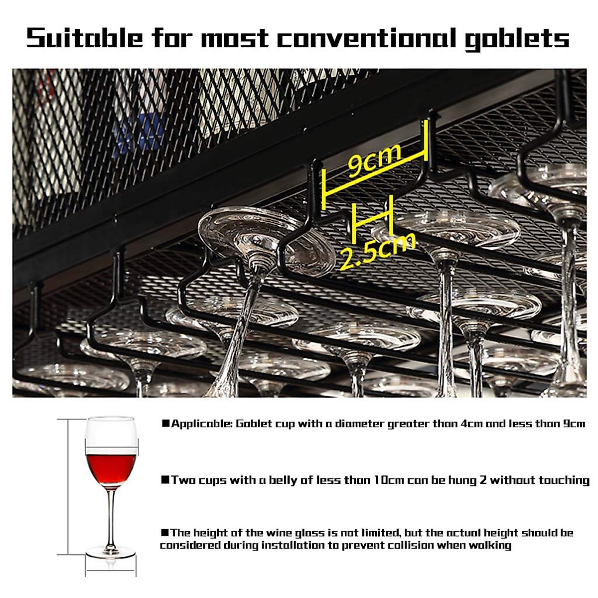 SENNIAN Wine Rack Wall-Mounted Inverted Wine Glass Rack Surrounding Edge Design Iron Hanging Ceiling Decoration Shelf Industrial Bottle Holder Wine Shelf for Bars, Kitchen & Dining Home De