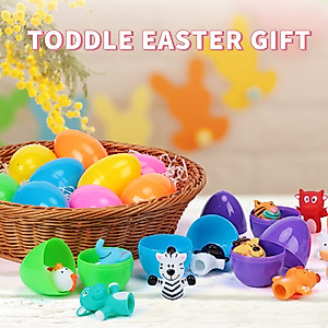 Easter Eggs with Animal Finger Puppets for Easter Eggs Hunt, Easter Basket Stuffers, Party Favors, Classroom Prize Supplies 12pcs