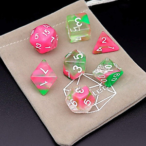 Haxtec DND Dice Set Polyhedral D&D Dice for RPGs-Pink Green Clear Swirl
