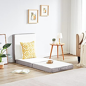 Kingfun Memory Foam Folding Mattress, 4 Inch Gel-Infused Foldable Floor Mattress, Breathable Tri-fold Mattress Topper with Bamboo Cover, Soft Folding Foldable Portable Floor Guest Bed (Single)