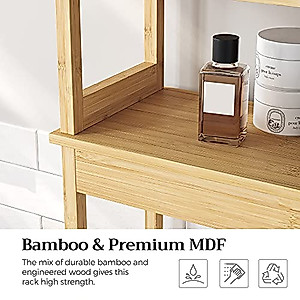 SONGMICS Over-The-Toilet Storage, Bathroom Cabinet with Adjustable Inside Shelf and Bottom Stabilizer Bar, Space-Saving Toilet Rack, Natural UBTS010N01