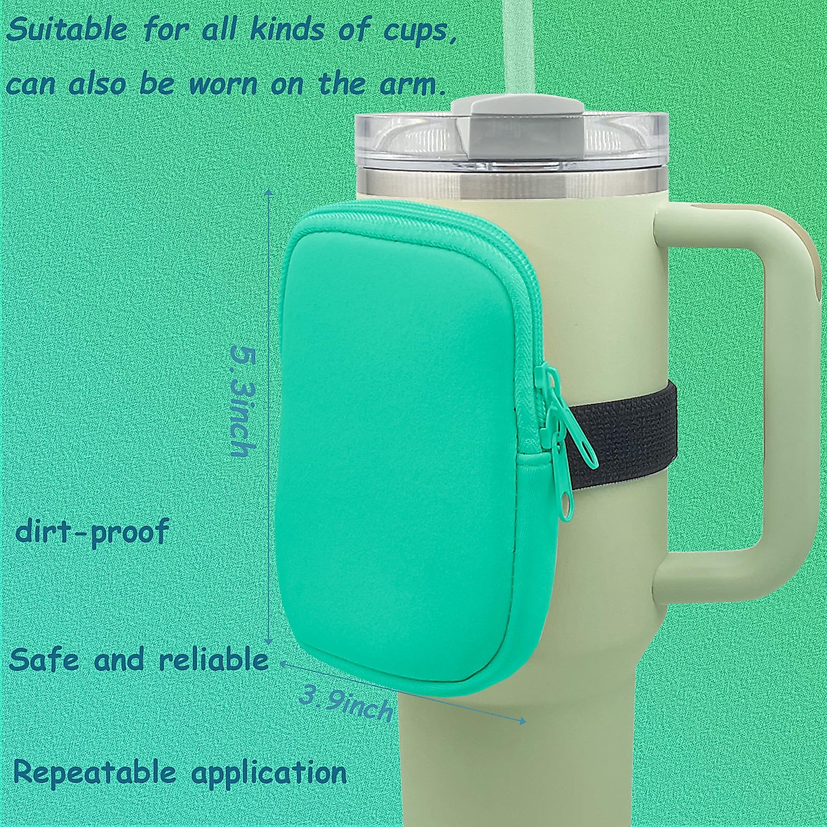 Kriklar Water Bottle Pouch for Stanley Quencher Adventure 40oz & Stanley IceFlow 20oz 30oz, Stanley Cup Bag for Women Stanley Tumbler Pocket for Gym, Walking, Running, Sports Accessories (Green)