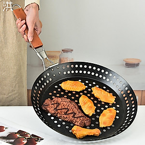 Generic Grill Pan With Folding Handle BBQ Pan, Grill Skillet Pizza Grill Pan (11"") Grill Pan Perfect For Fry Chapati Cooking Vegetables and Seafood, Black