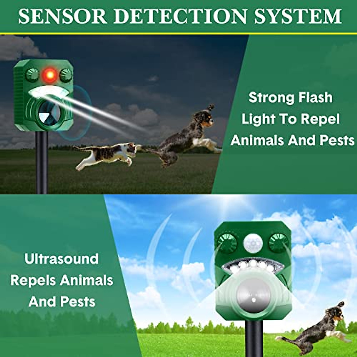Kittmip 8 Packs Solar Animal Repeller Waterproof Ultrasonic Pest Repellent with Motion Sensor Flashing Light Outdoor Deterrent Devices Garden Yard Farm for Cat Dog Bird Squirrel, Red