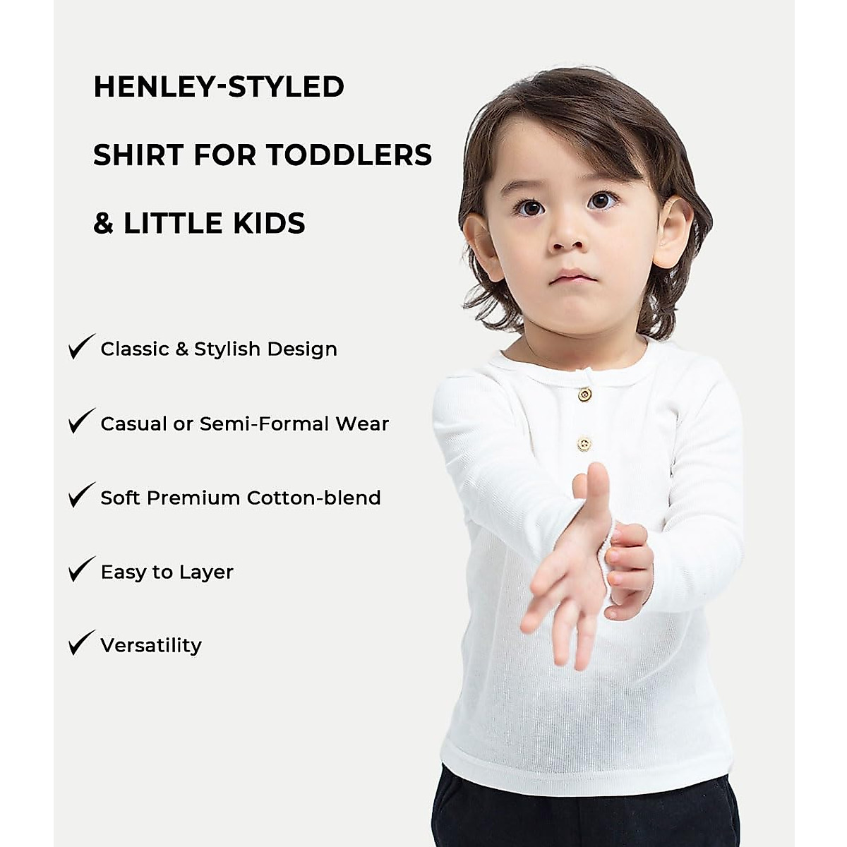 Enfants Chéris Toddler Long Sleeve Henley Boys Girls Ribbed Shirt Light Grey 3T