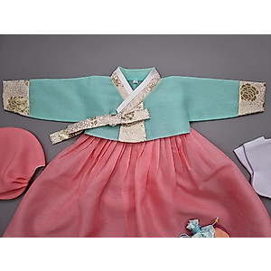 Hanbok Baby Girl Korea Traditional Clothing Dol Party Celebration 1st Birthday Ceremony Mint Coral OSMC01