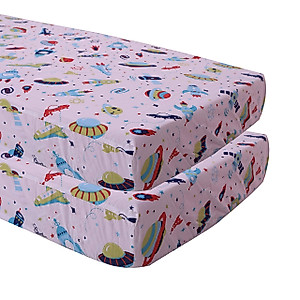 Bacati - Space Multicolor 2 Pack Crib Fitted Sheets Soft Breathable 100% Cotton Percale Baby Sheets - Fits Standard 28 x 52 Crib & Toddler Mattresses