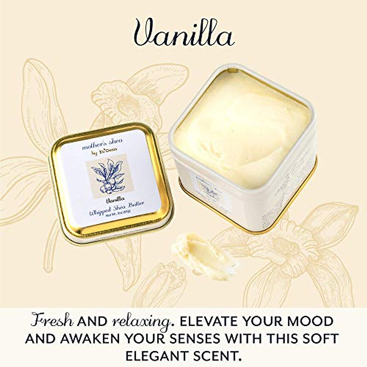 Mother's Shea Whipped Shea Butter (Vanilla, 2 Oz Tins - Set of 3) 100% Pure Raw Unrefined African Shea - Organic, Sustainably-Sourced Ingredients - Natural Skin & Hair Care