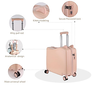 ELDA 20" Ride-On Kids Suitcase with Spinner Wheels Cute Carry on Hardside Trolly Luggage Lightweight with Combination Lock, Travel Essential
