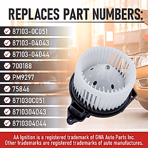 Replacement AC Blower Motor - Fits Toyota Tacoma 2005, 2006, 2007, 2008, 2009, 2010-2015 - Replaces 87103-04044, 700188, PM9297, 75846 - Air Conditioning Motor Fan Assembly