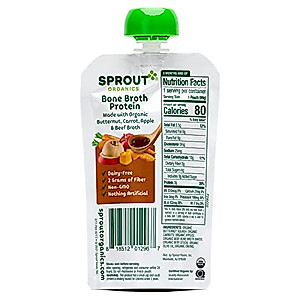 Sprout Organic Baby Food, Stage 2 Pouches, Butternut Squash, Carrot, and Apple with Beef Bone Broth, 3.5 Oz Purees (Pack of 12)