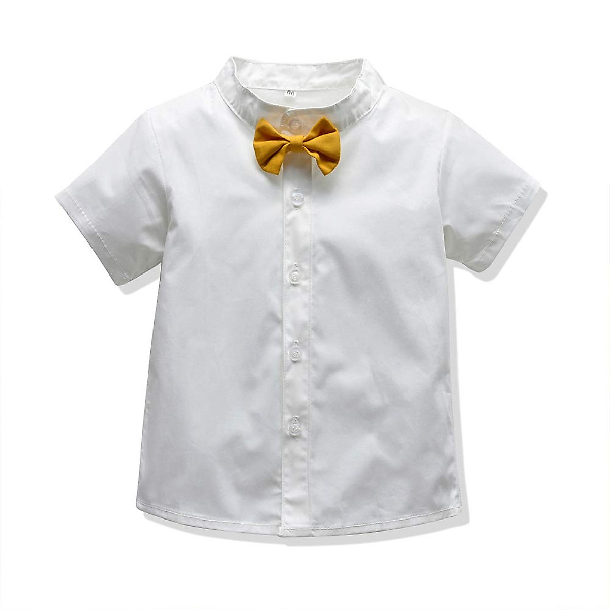 Moyikiss Studio Toddler Boys Clothes Short Sleeve Bowtie Shirt+Straps Shorts Outfits Suits Gentleman Tuxedos (Yellow, 80/12-18M)