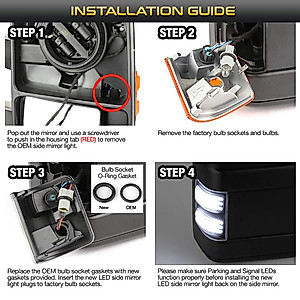 [Switchback White + Amber Sequential Turn Signal LED Strip] For 2008-2016 Ford F250 F350 F450 F550 Super Duty Black LED Towing Mirror Light, Driver & Passenger Side