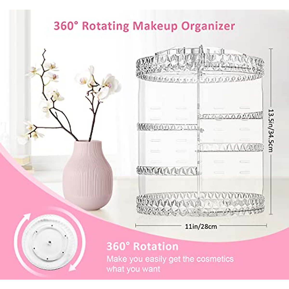 DreamGenius Makeup Organizer, 360 Degree Rotating Perfume Organizer, Adjustable Makeup organizers and storage with 8 Layers, Fits Makeup Brushes Lipsticks and Jewelry, Clear Acrylic