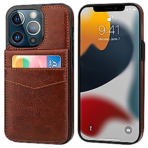KIHUWEY Compatible with iPhone 13 Pro Case Wallet with Credit Card Holder, Premium Leather Magnetic Clasp Kickstand Heavy Duty Protective Cover for iPhone 13 Pro 6.1 inch(Brown)