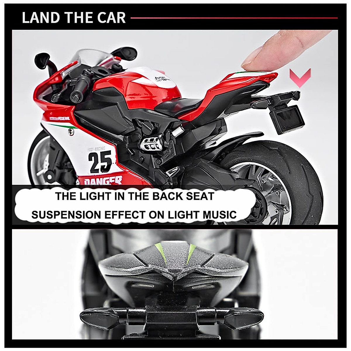 Gilumza Pull Back Motorcycle Toys, Pullback Gift with Music Light, Race Motorcycles Toy for Boys Kids Age Over 3 4 5 6 7 8 Year Old (Redwhite)