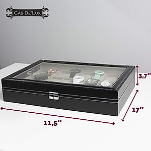 Watch Box Organizer Pillow Case 24 Slot Display Cases With Framed Glass Lid Elegant Contrast Stitching Sturdy and Secure Lock for Men Women Watch and Jewelry Large Holder Boxes