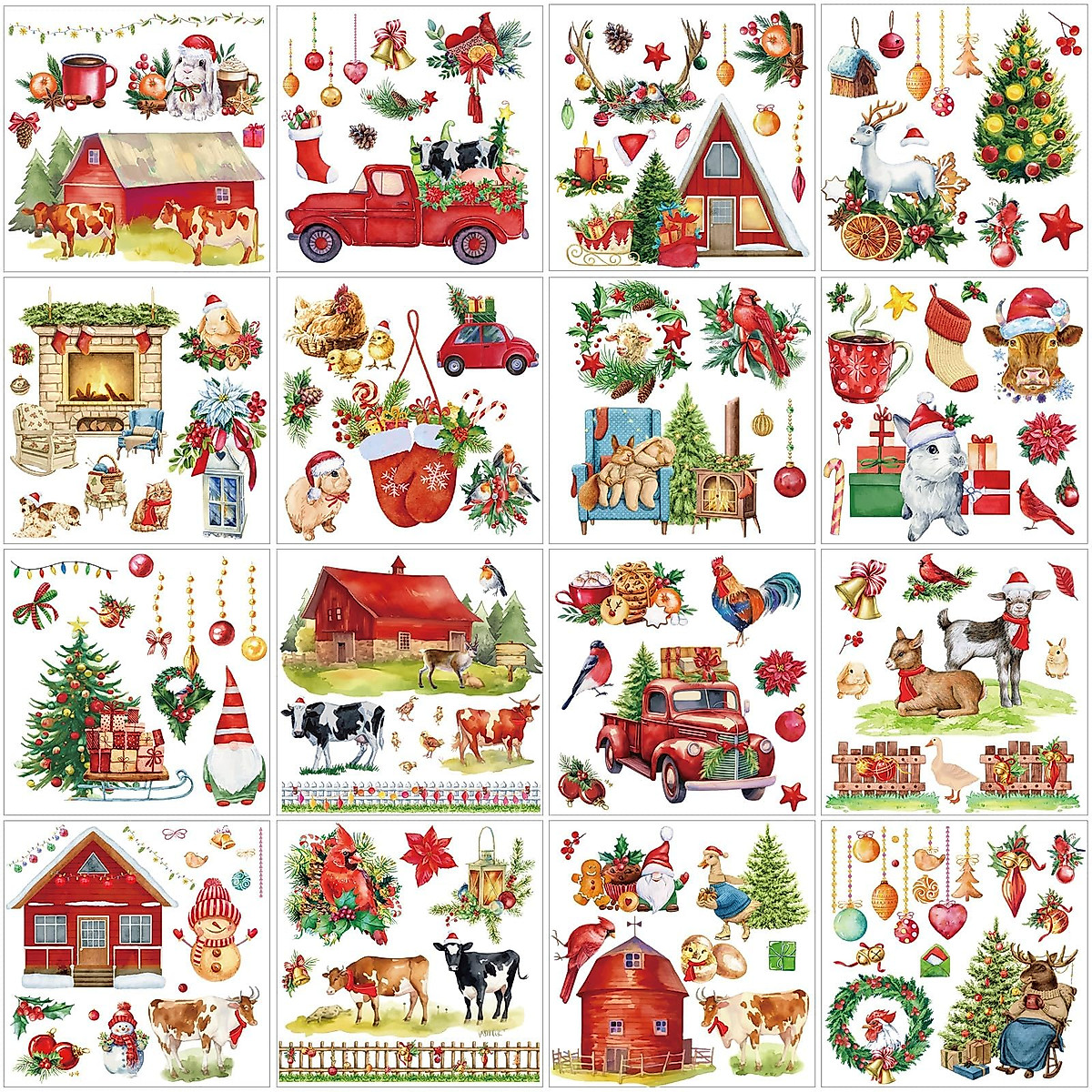 16 Sheets Christmas Rub on Transfers for Crafts and Furniture Rub on Transfers Stickers Xmas Farmhouse Reindeer Stickers Rub on Decals for Home Party Favor Wood DIY Craft, 5.9 x 5.9 Inch