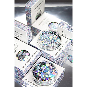 KARIZMA Holographic Silver Body Glitter. 10g Chunky Face Glitter, Hair Glitter, Eye Glitter and Body Glitter for Women. Rave Glitter, Festival Accessories, Cosmetic Glitter Makeup. Loose Glitter Set