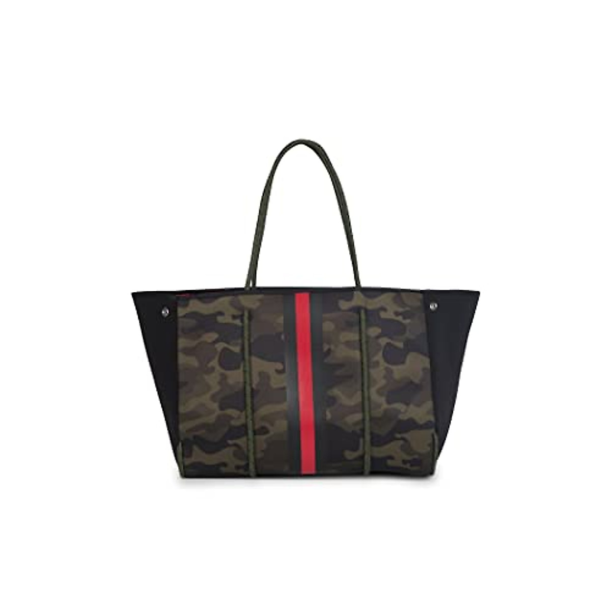 Haute Shore - Greyson Brat2 Neoprene Tote Bag w/Zipper Wristlet Inside (Greyson, Camo Green w/Black & Red Stripe)