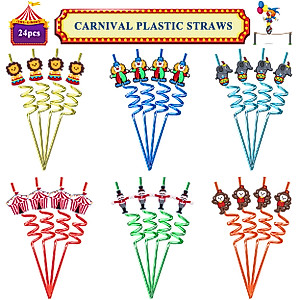 Carnival Circus Party Favors Carnival Straws 24pcs Circus Carnival Party Decorations Supplies Carnival Circus Plastic Straws Carnival Goodie Bags Stuffers for Carnival Birthday Party Supplies