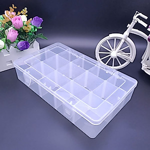 HomDSim 15 Large Grids Clear Plastic Organizer Storage Box for Washi Tape,Adjustable Compartments with Dividers,Container Holder for Ribbon,Sewing,Thread,Masking Tape,DIY Sticker Roll Tape