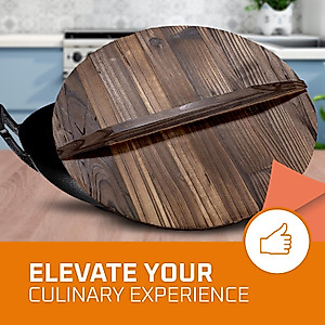 Bruntmor 14 inch Wooden Drop Lid, Wooden Kitchen Accessories, 14" Pan Lid, 14 inch Skillet Lid, Lid for Frying Pan,Wooden Pot Lid, Wood Wok lid, Cooking Accessories