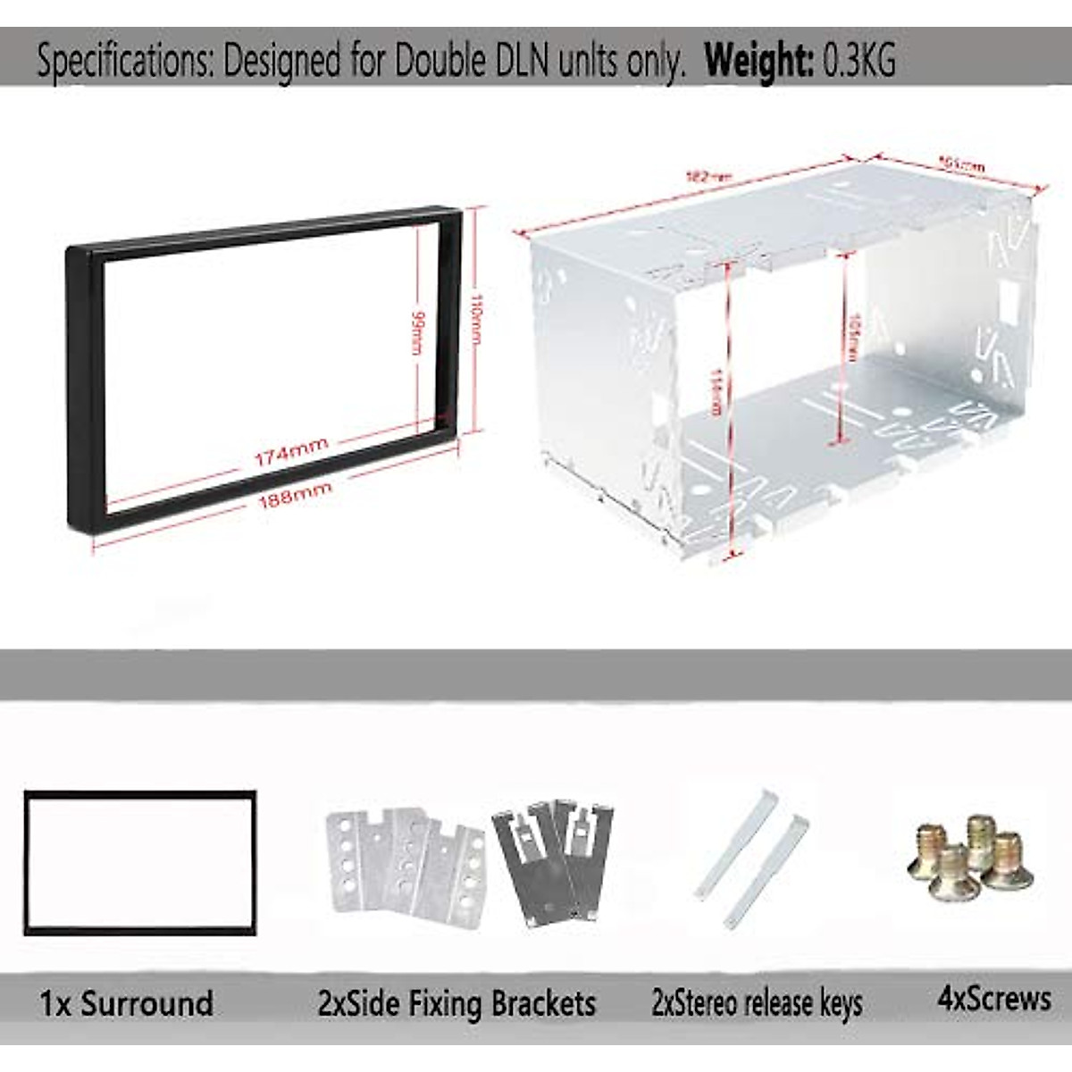 Universal Double 2 Din Car Player Stereo Radio Replacement Fitting Cage Kit Installation