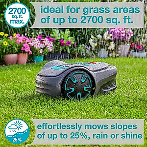 Gardena 15201-20 SILENO Minimo - Automatic Robotic Lawn Mower, with Bluetooth app and Boundary Wire, The quietest in its Class, for lawns up to 2700 Sq Ft, Made in Europe, Grey