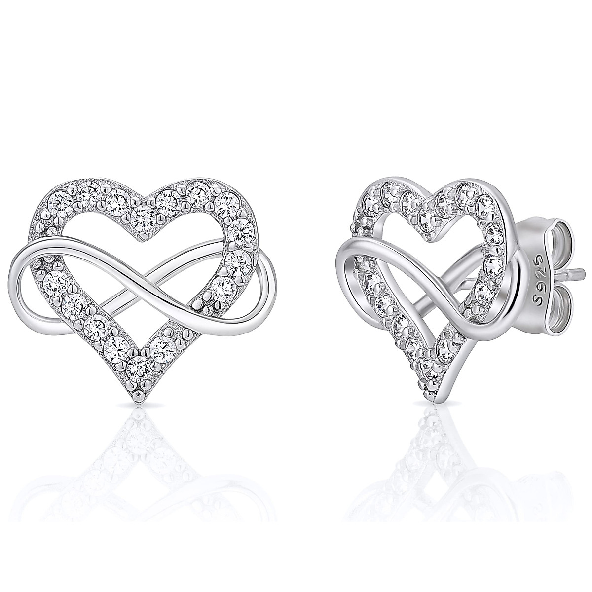 Sash & Soph Sterling Silver Infinity Heart Cubic Zirconia Earrings, 925 Metal Type, Women's Stud Earrings